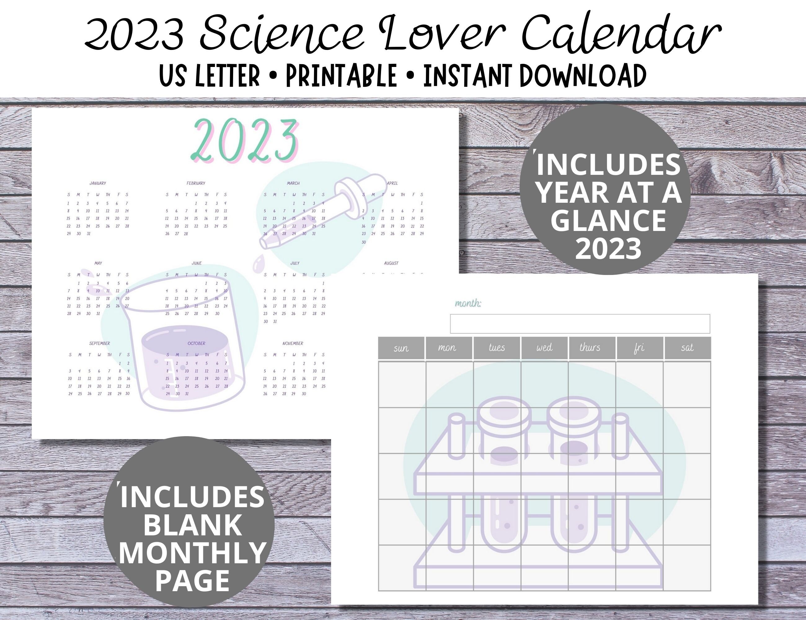 Printable 2023 Monthly Calendar for Science Lovers, STEM Chemistry ...