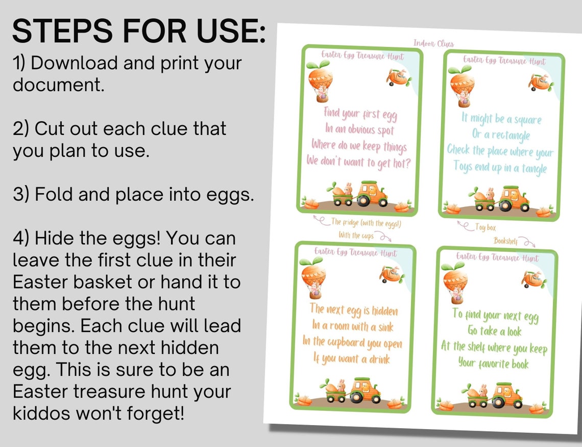 Printable Easter Egg Treasure Hunt Clues, Easter Egg Scavenger Hunt ...