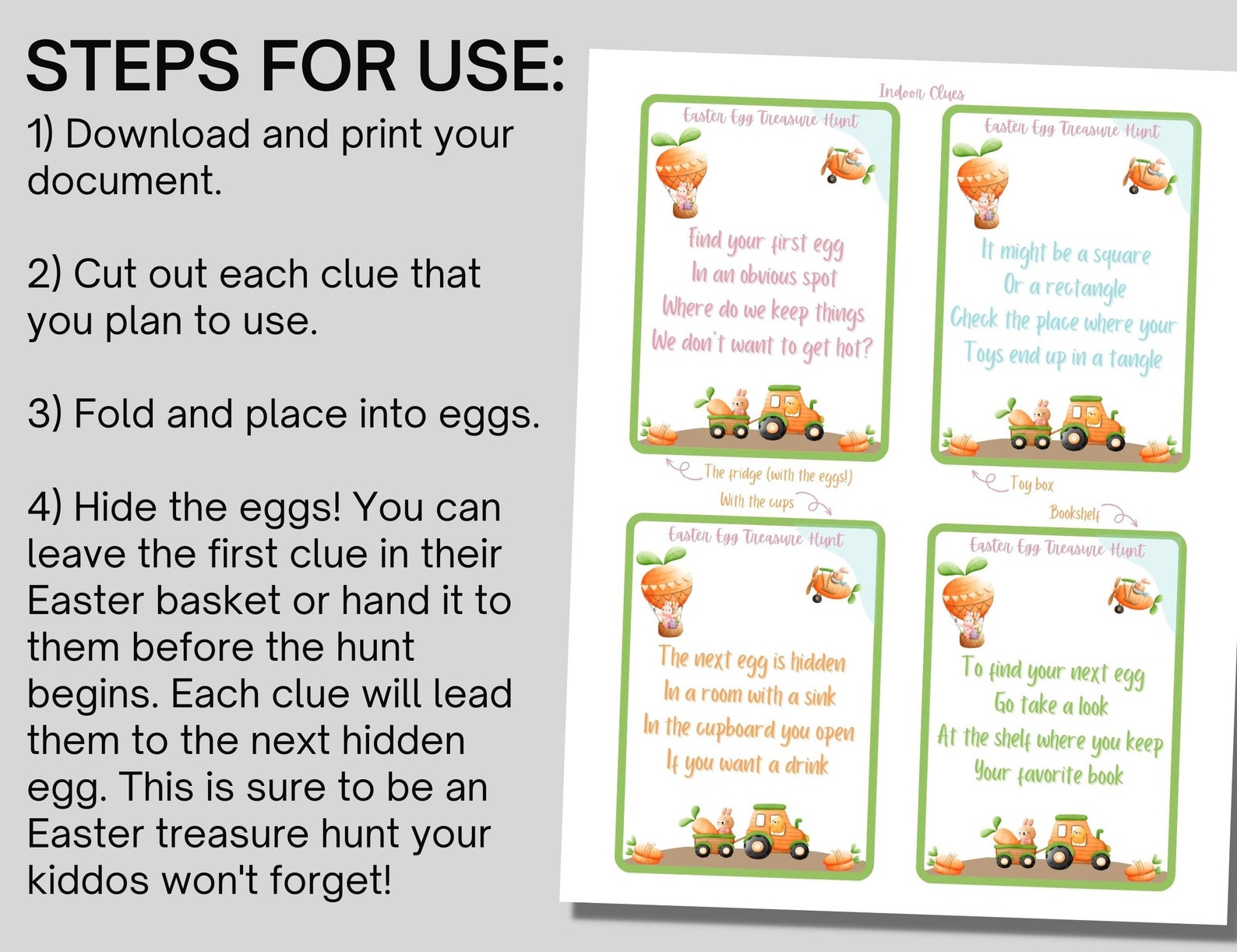 Printable Easter Egg Treasure Hunt Clues, Easter Egg Scavenger Hunt ...