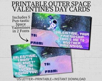 Outer Space Valentine Day Card for Kids, Space Valentine Card, Boys ...