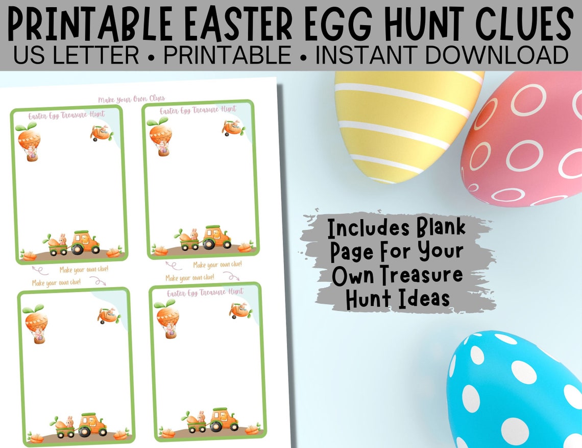 Printable Easter Egg Treasure Hunt Clues, Easter Egg Scavenger Hunt ...