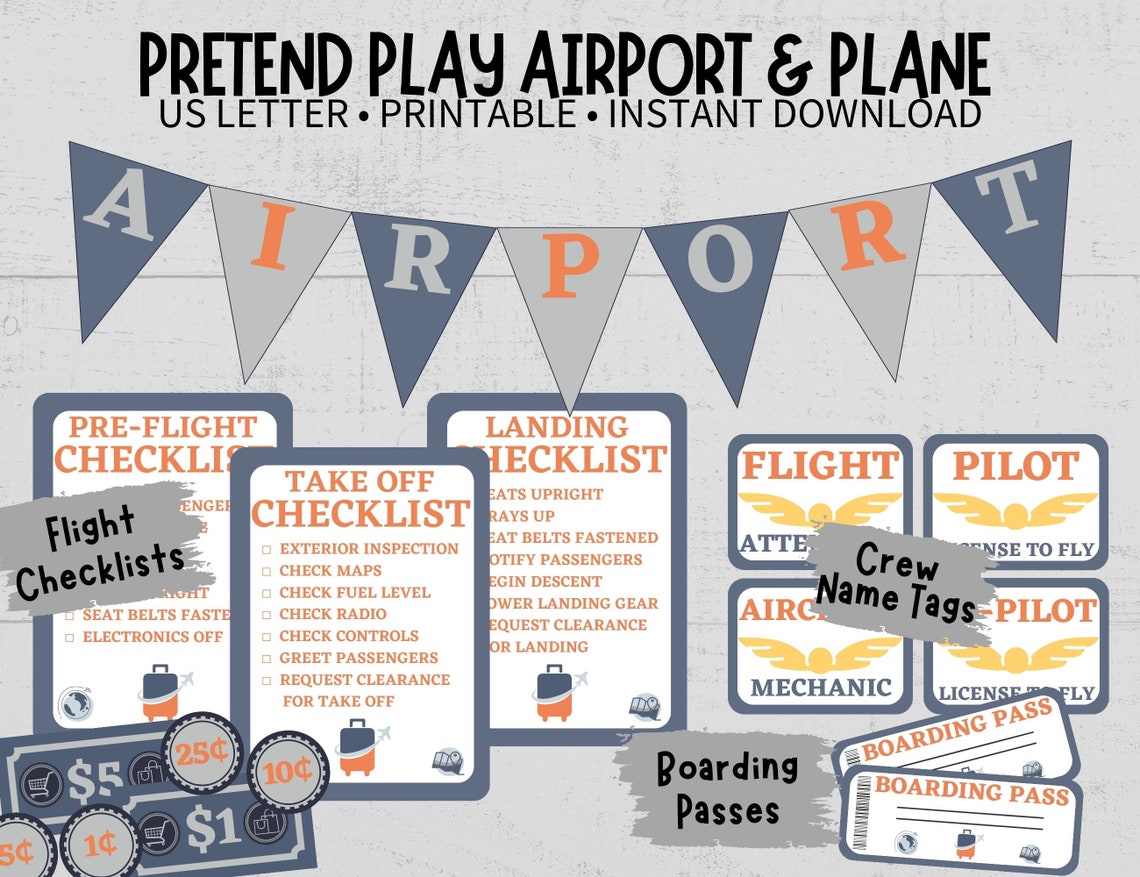 Pretend Play Airport Printable Bundle, Airplane Travel Dramatic Play ...