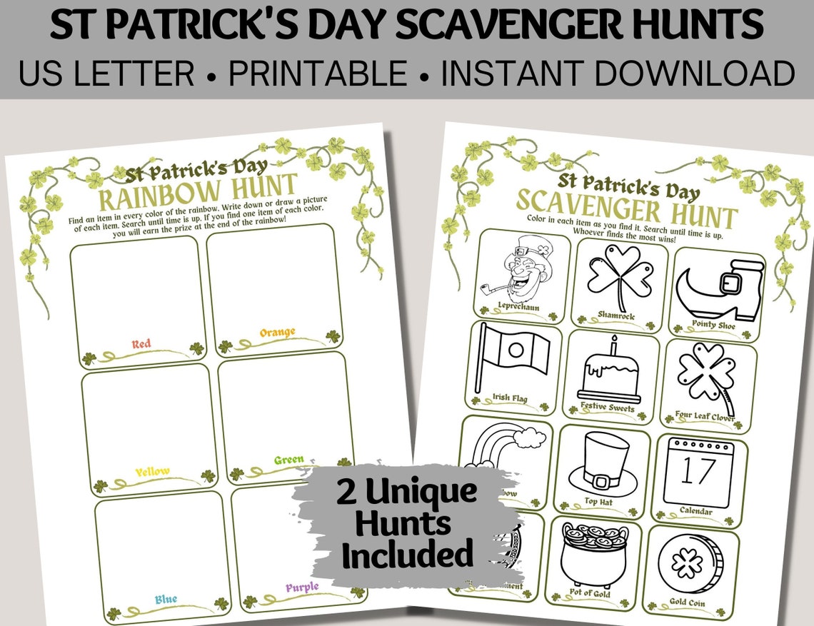 Printable St Patrick's Day Scavenger Hunt Bundle Coloring - Etsy