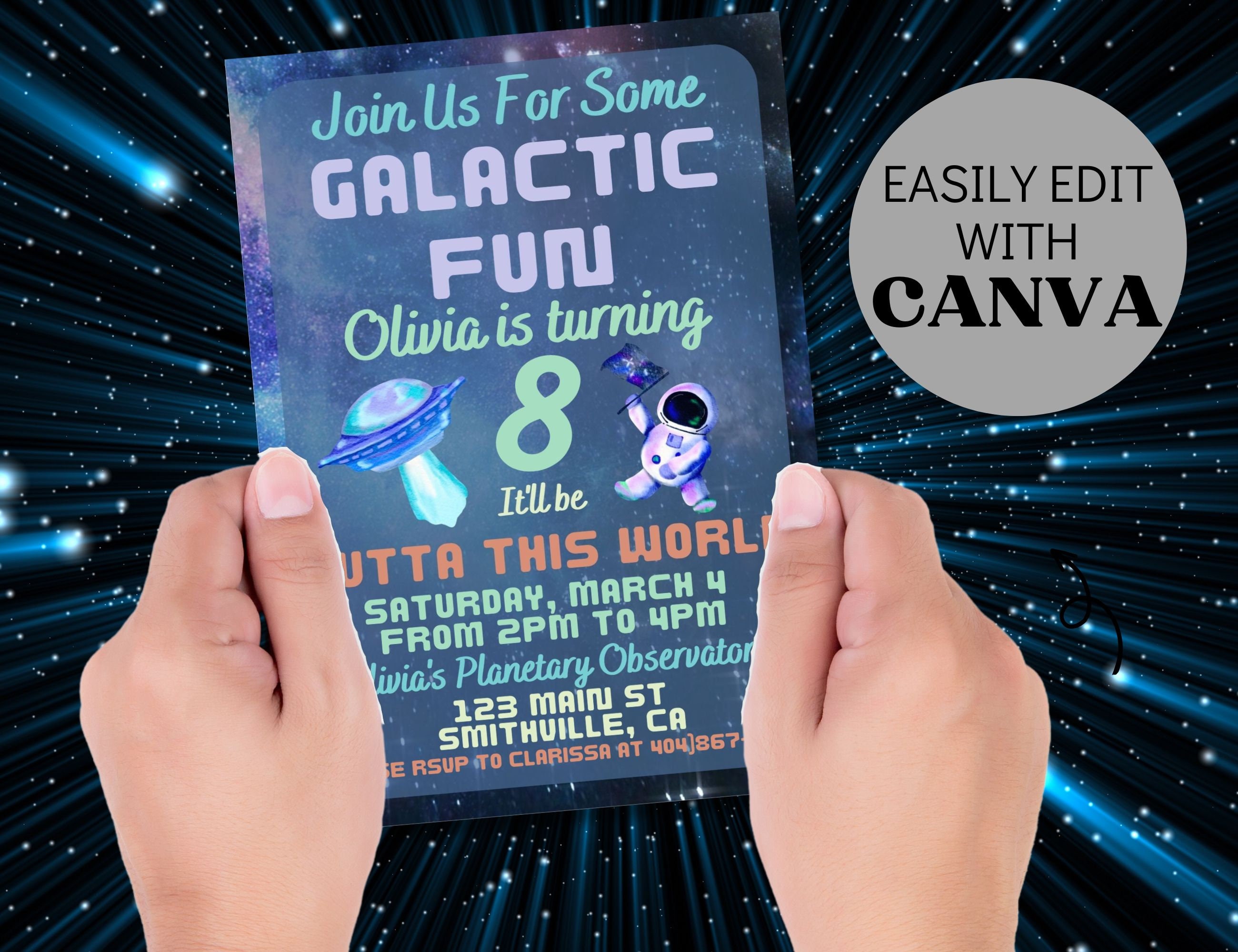 Editable Space Galaxy Party Invitation, Outer Space Party Invite ...