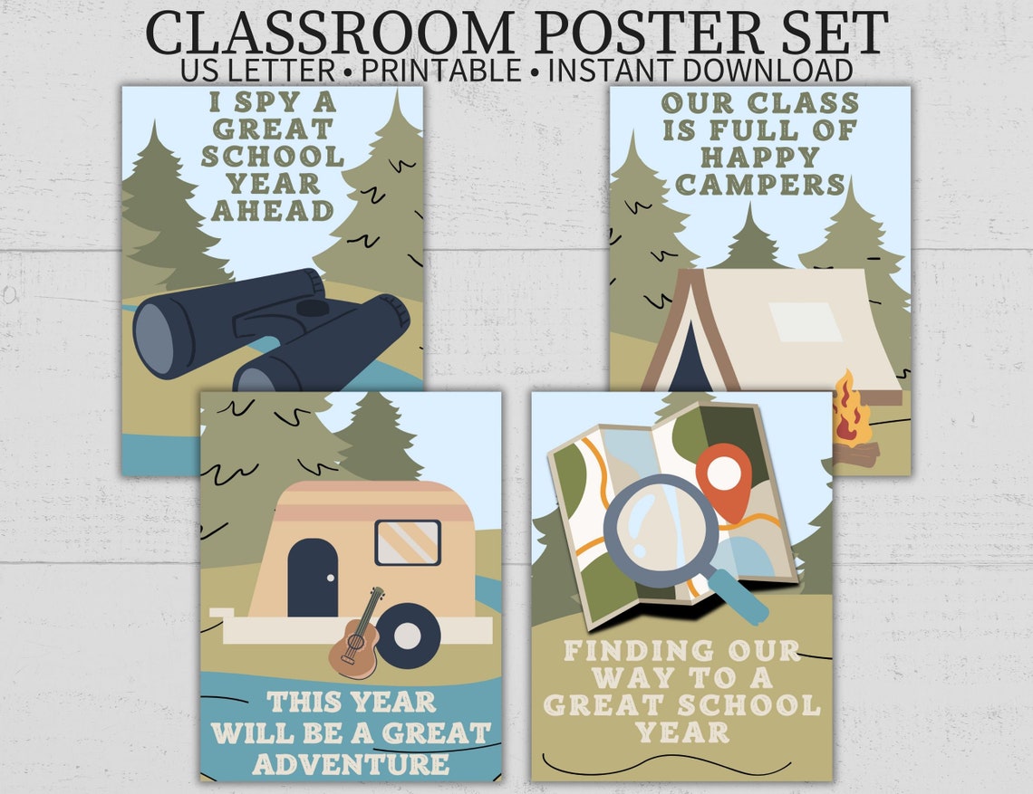Printable Happy Camper Back to School Classroom Signs, Great Outdoors ...