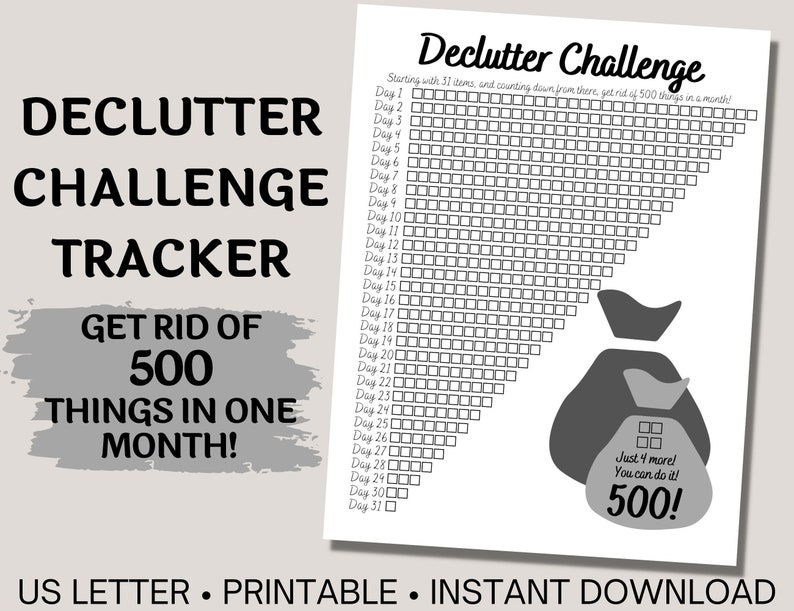 Printable Declutter Challenge Tracker 31 Day Minimalist - Etsy