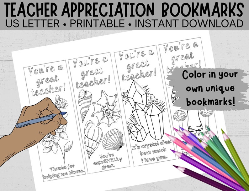 Teacher Appreciation Bookmarks Printable DIY Gift for - Etsy
