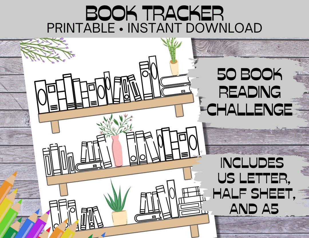 Printable Book Tracker, Coloring Bookshelf Goal Tracker, US Letter and ...