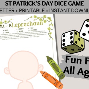 Printable St Patrick's Day Roll A Leprechaun Dice Game, Coloring Party ...