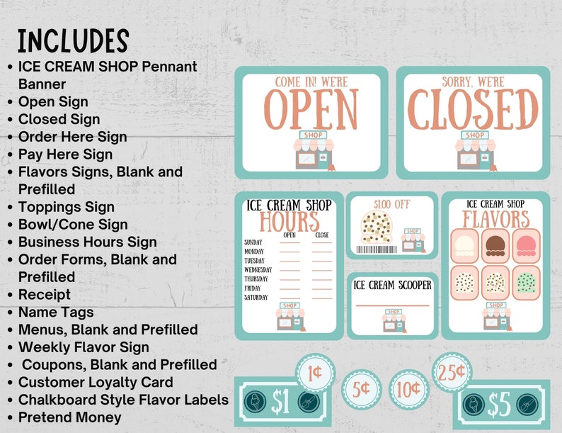 Pretend Play Ice Cream Parlor Printable Bundle Shop Dramatic - Etsy