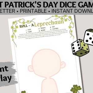Printable St Patrick's Day Roll A Leprechaun Dice Game, Coloring Party ...