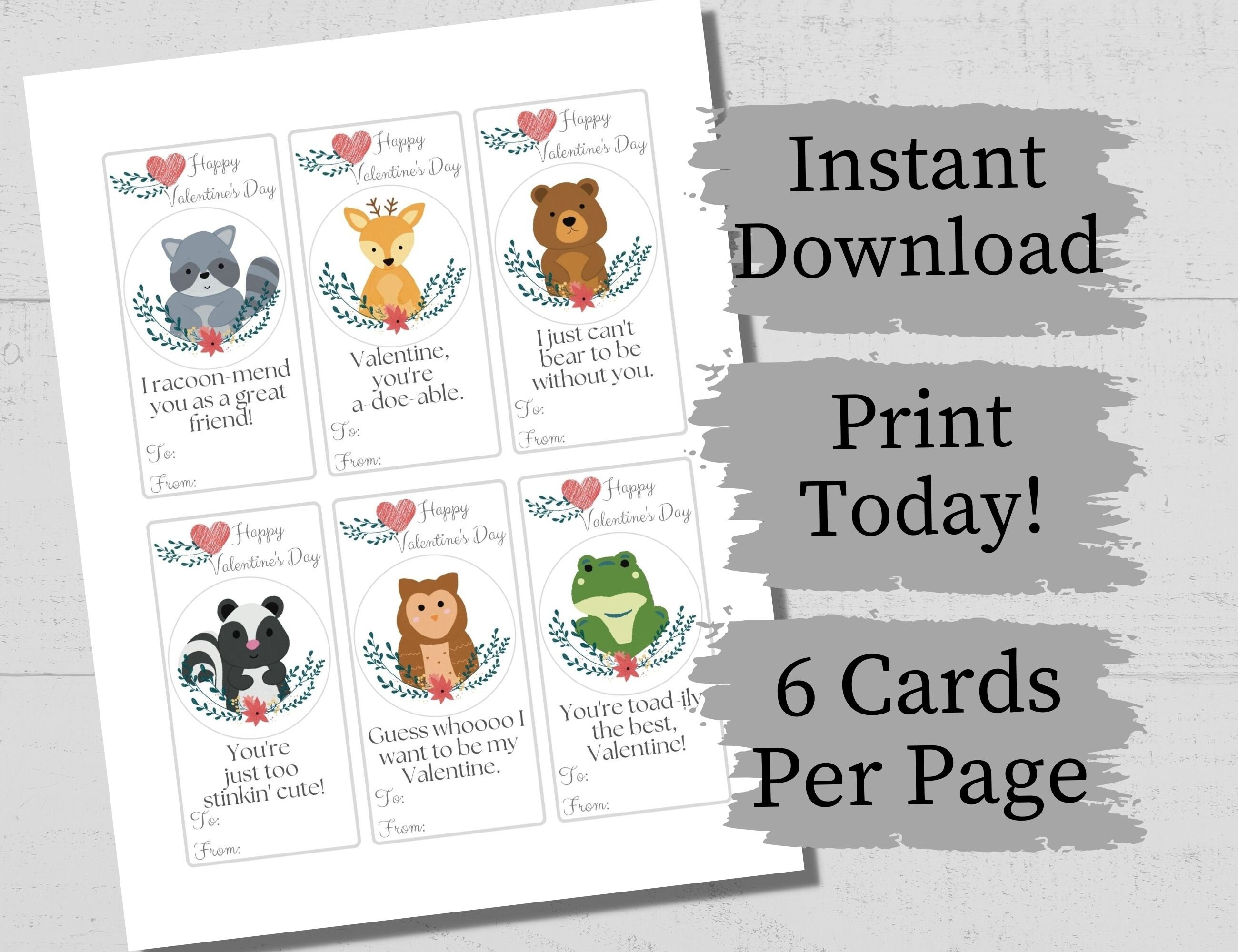 Woodland Animals Printable Valentine's Day Cards, Sweet and Cute Forest ...