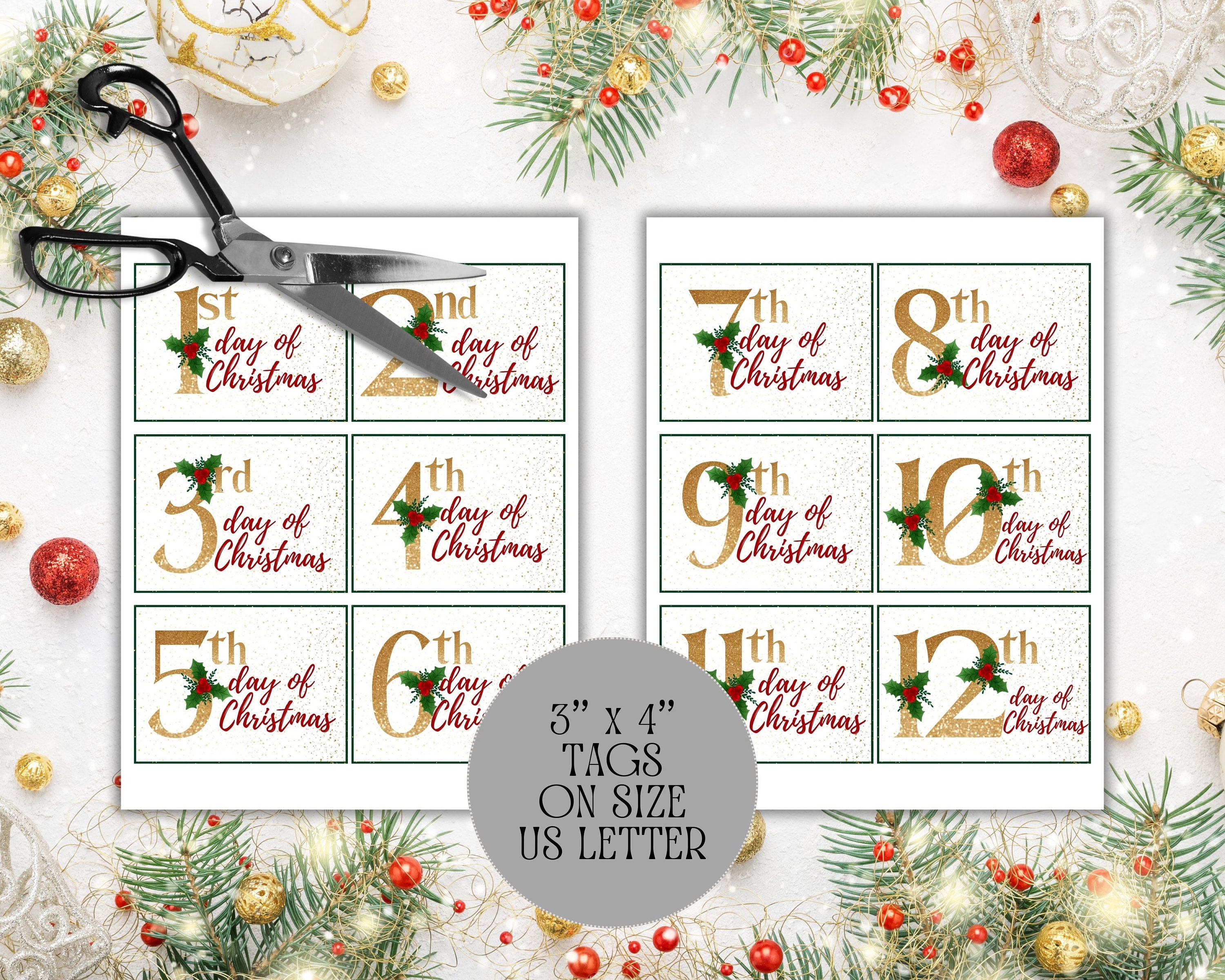 Twelve Days of Christmas Gift Tags, Printable Christmas Present Tags ...