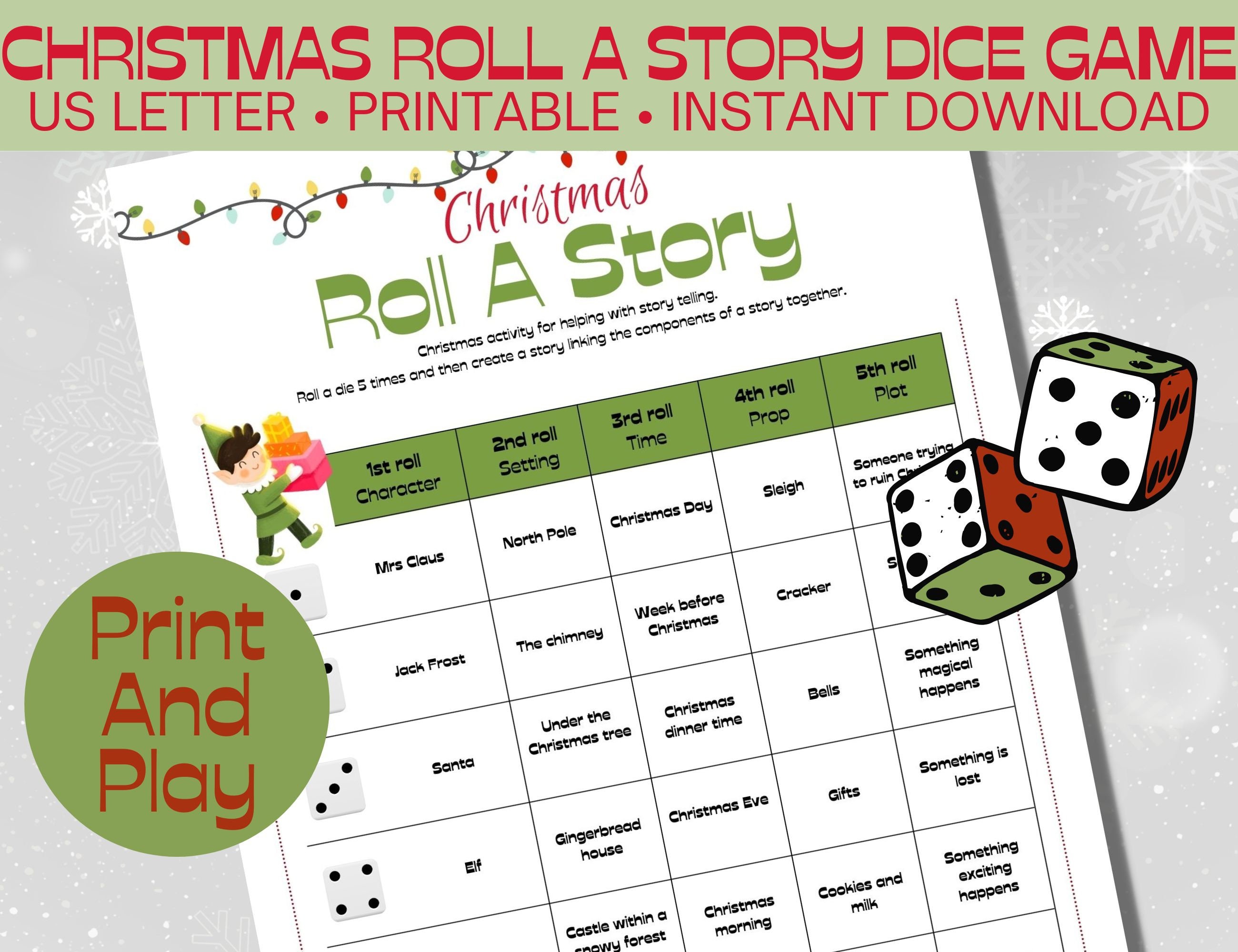 Christmas Roll A Story Dice Game Printable Creative Story - Etsy