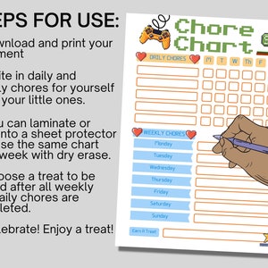 Gamer Chore Chart for Kids, Printable Responsibility Tracker and Reward ...