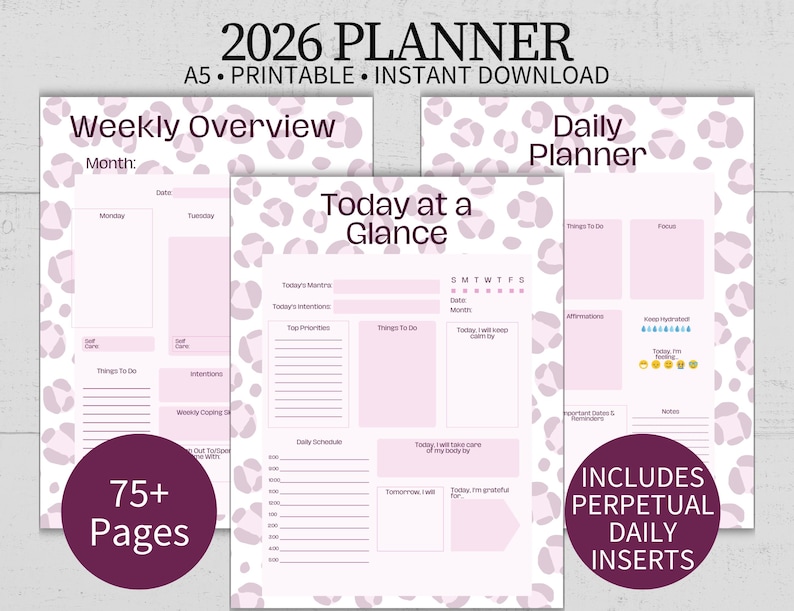 Printable Pink Leopard Print US Letter Planner, Instant Download ...