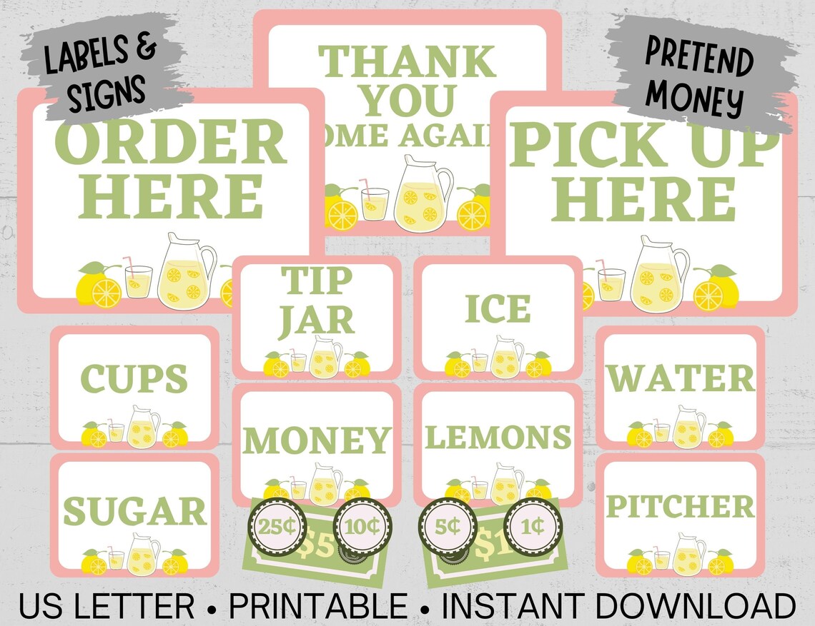 Printable Lemonade Stand Kit, Pretend Play Bundle, Dramatic Play ...
