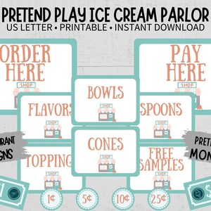 Pretend Play Ice Cream Parlor Printable Bundle, Shop Dramatic Play ...