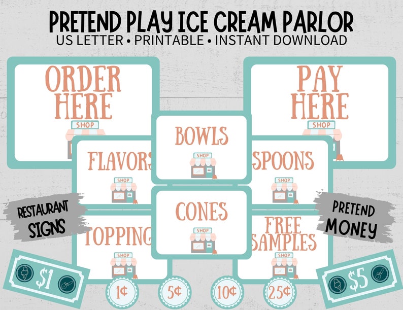 Pretend Play Ice Cream Parlor Printable Bundle, Shop Dramatic Play ...