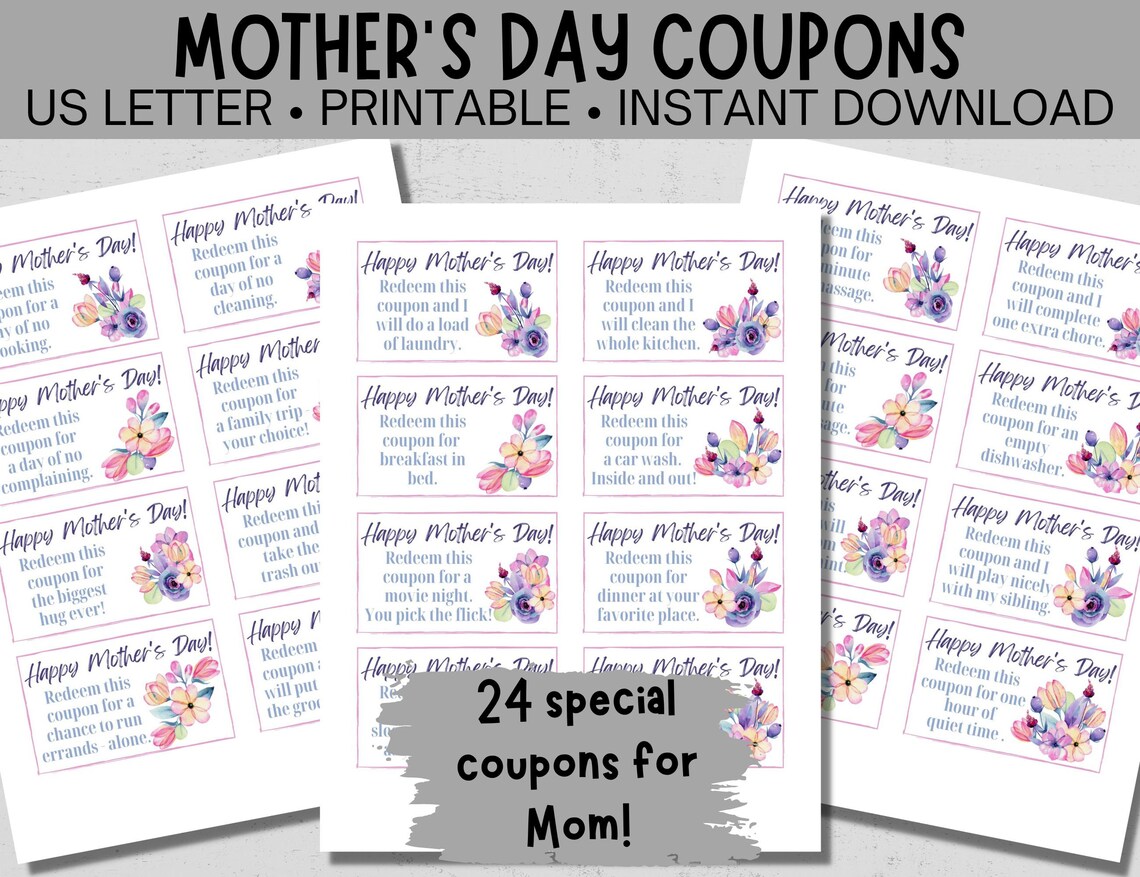Mother's Day Coupon Book, Printable DIY Gift for Her, Coupons for Mom ...