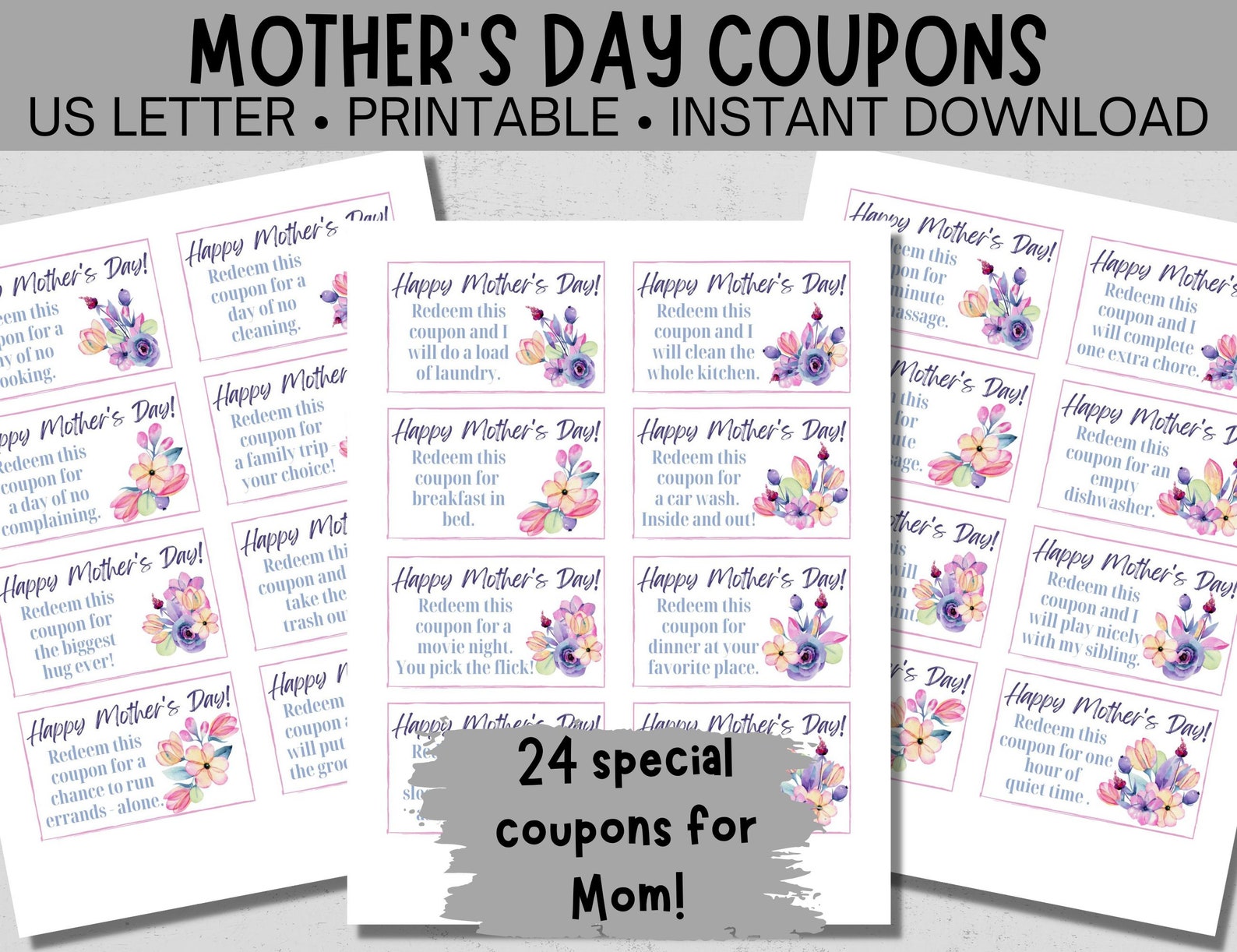 Mother's Day Coupon Book, Printable DIY Gift for Her, Coupons for Mom ...