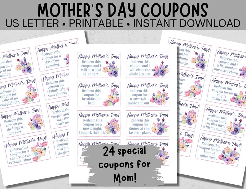 Mother's Day Coupon Book, Printable DIY Gift for Her, Coupons for Mom ...