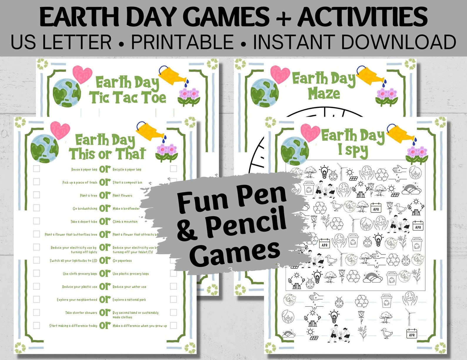 Printable Earth Day Games and Activities Bundle for Kids, Educational ...