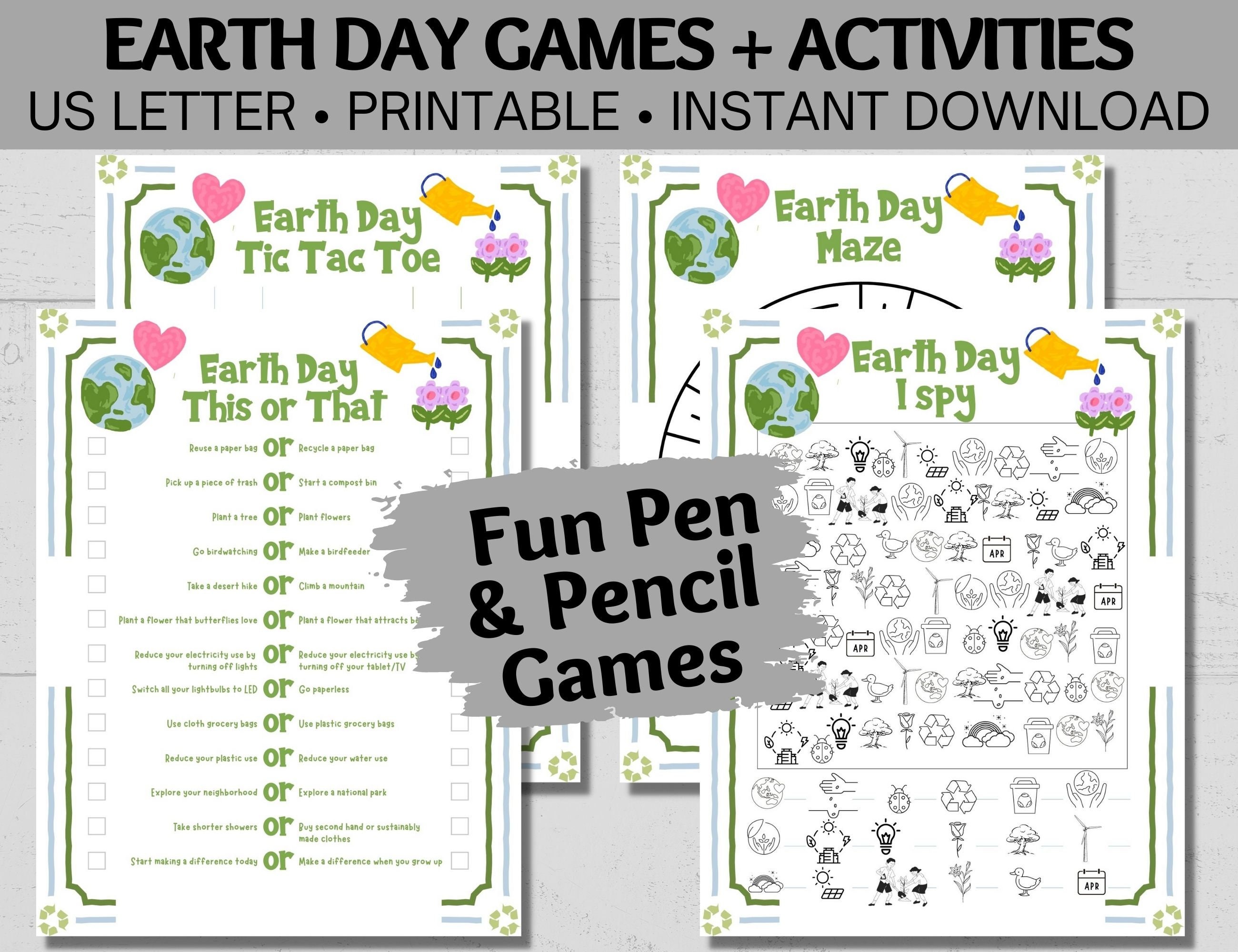 Printable Earth Day Games and Activities Bundle for Kids, Educational ...