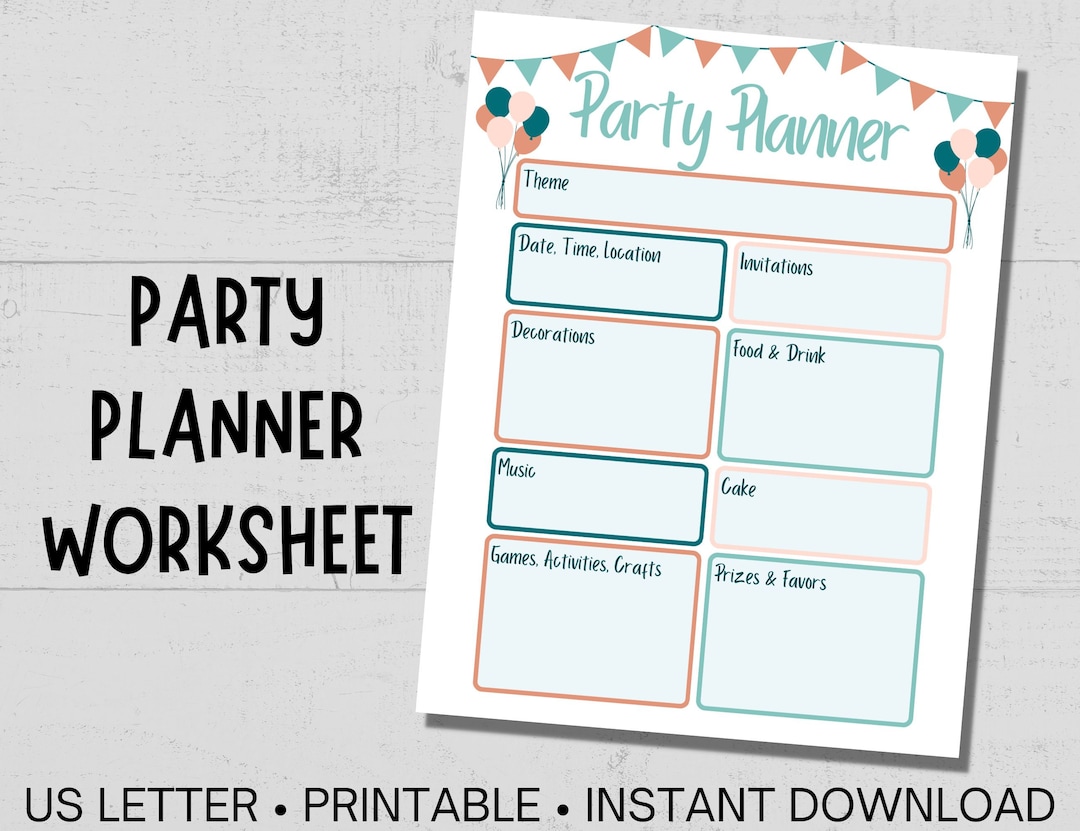 Simple Party Planner Worksheet, Printable Birthday Planner, Event ...