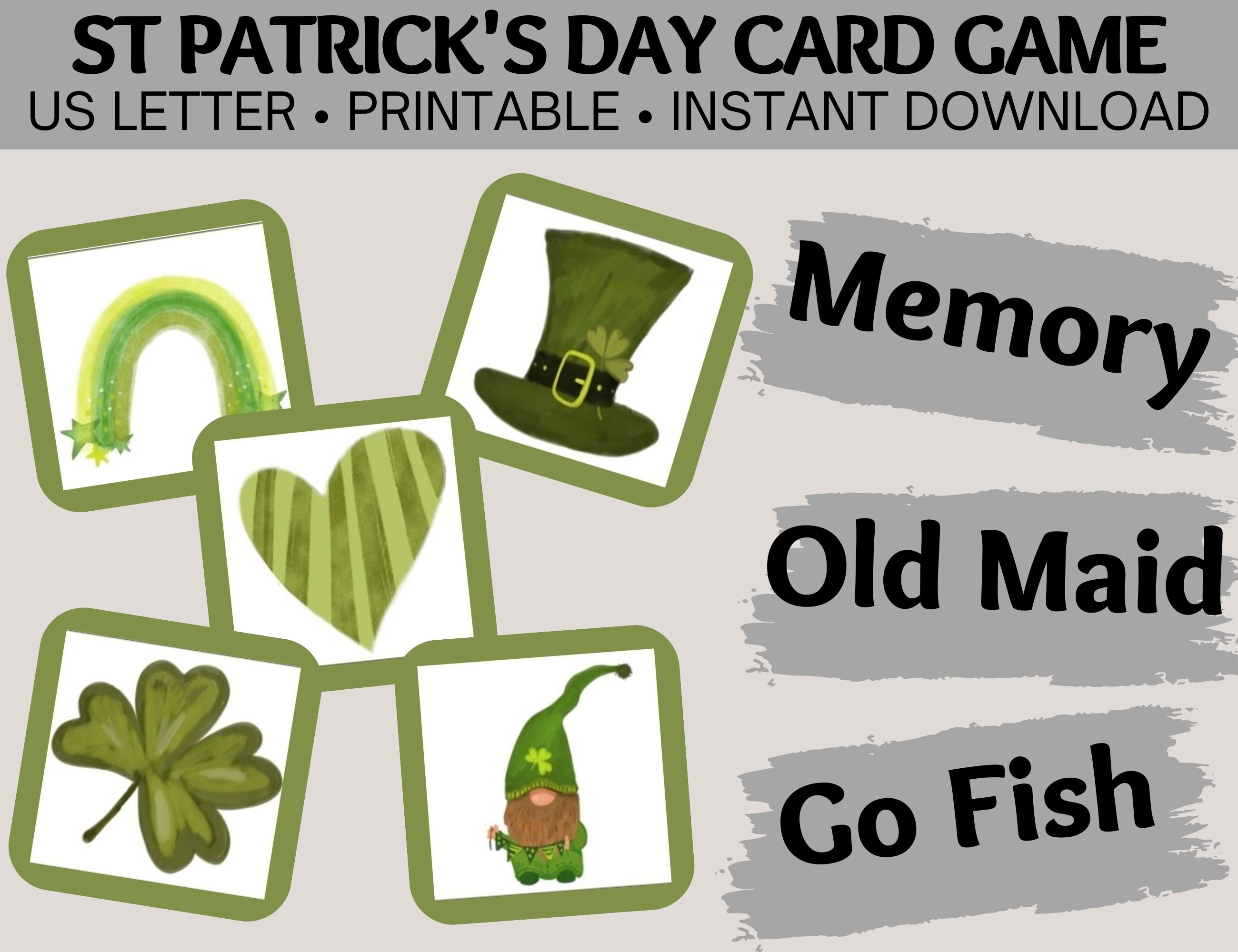 Printable St Patrick's Day Memory Matching Card Game, St Patty's Day ...