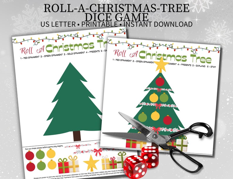Printable Christmas Dice Game, Roll A Christmas Tree Holiday Activity ...