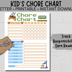 Gamer Chore Chart for Kids, Printable Responsibility Tracker and Reward ...