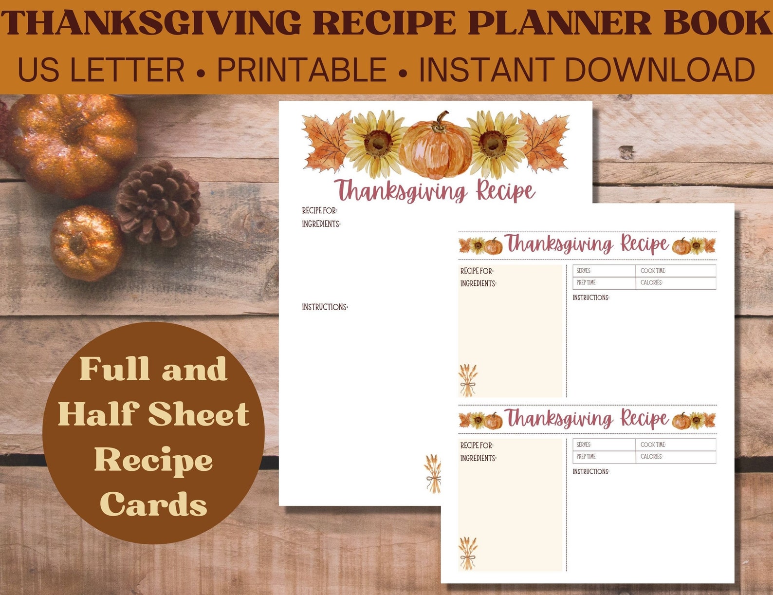 Printable Recipe Planner Book Thanksgiving Recipe Cards - Etsy