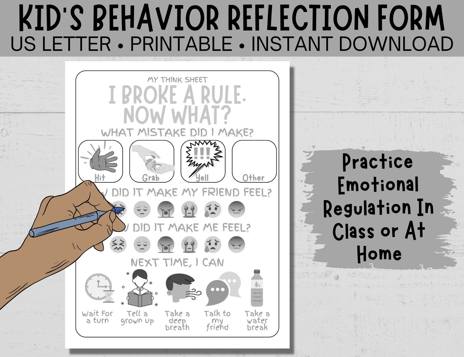 Printable Toddler and Kid's Behavior Think Sheet - Consequence & Social ...