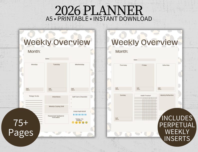 Printable Leopard Print A5 Planner, Instant Download Monthly Calendar ...