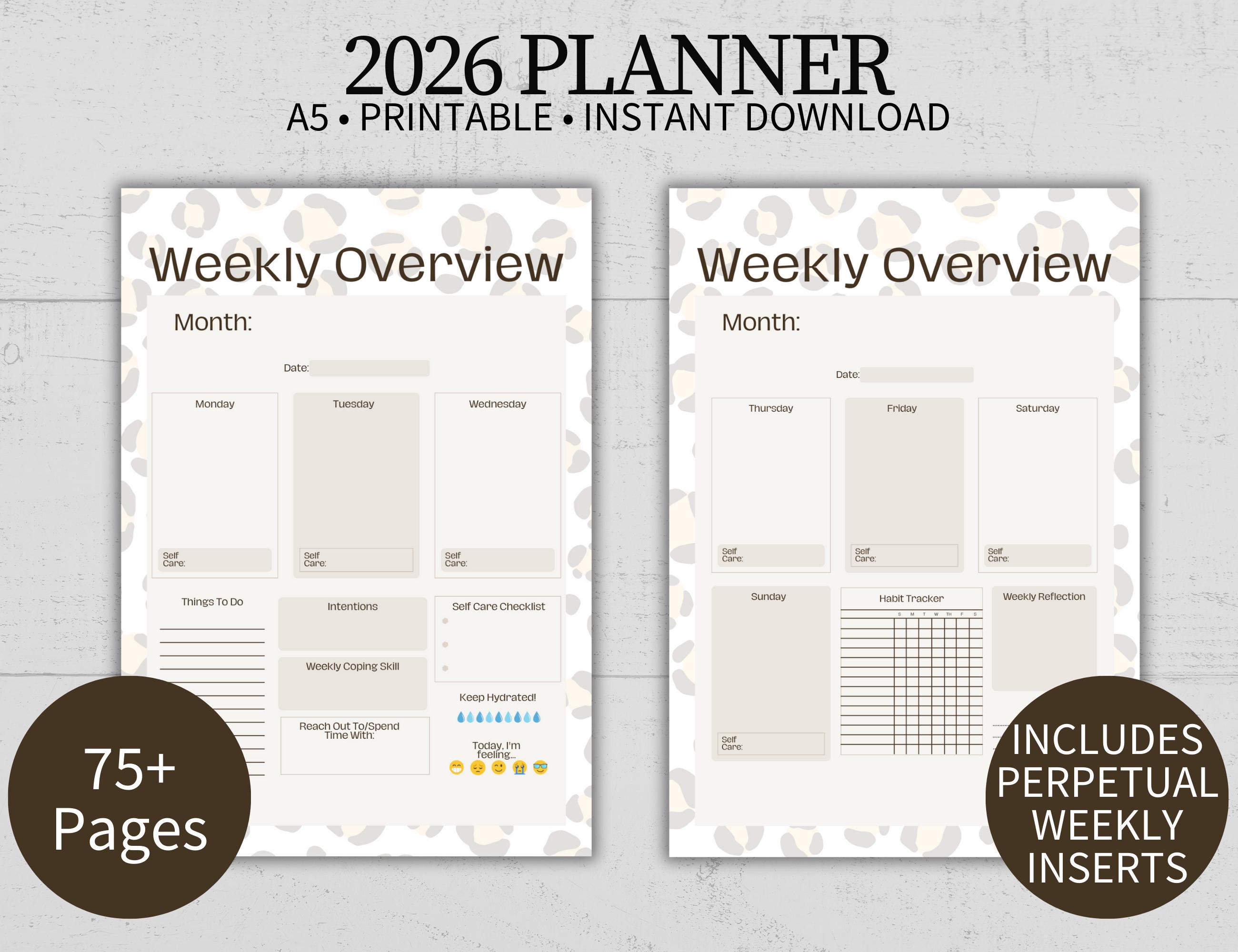 Printable Leopard Print A5 Planner, Instant Download Monthly Calendar ...