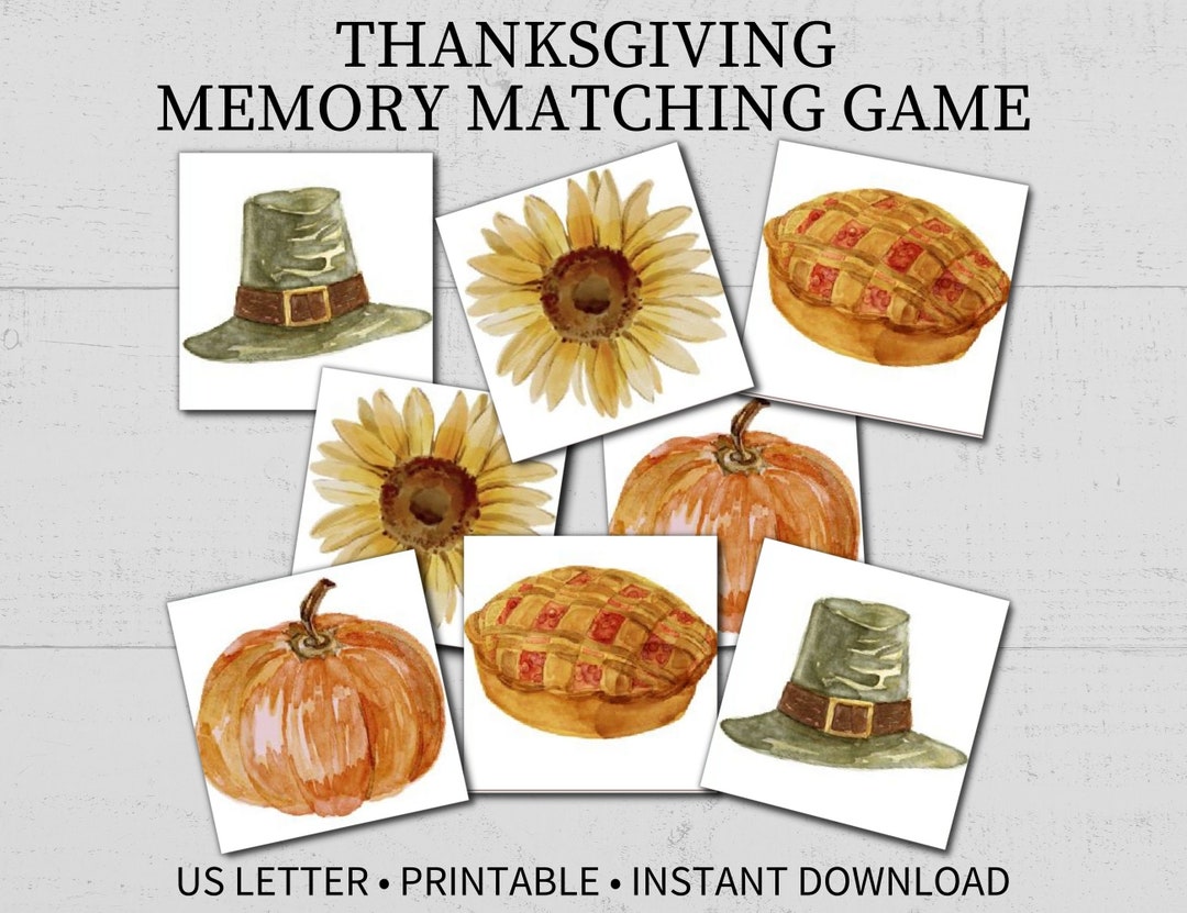 Printable Thanksgiving Memory Game, Thanksgiving Kids Matching Activity ...