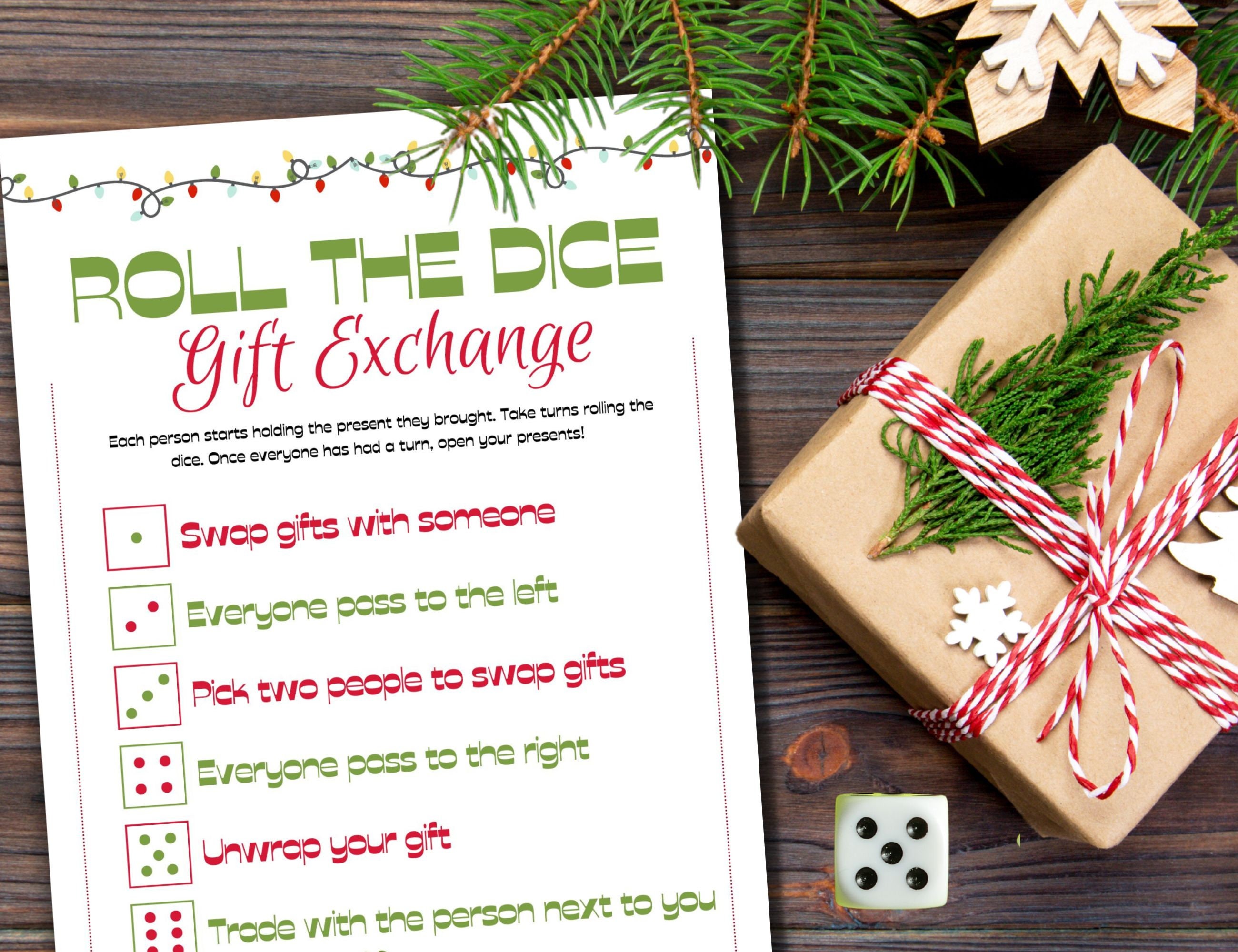 Printable Gift Exchange Game, Dirty Santa Rules, Christmas Dice Gift ...