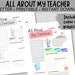 All About My Teacher, Printable Teacher Appreciation Gift, DIY Present ...