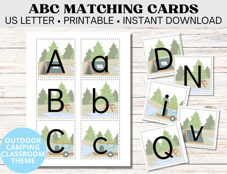 Printable ABC Alphabet Matching Learning Game Flashcards, Camping ...