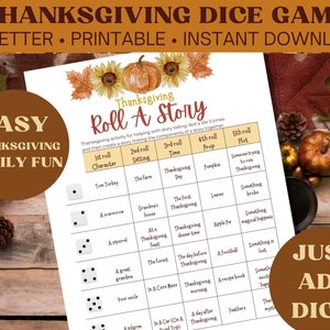 Printable Thanksgiving Roll A Story Dice Game Thanksgiving - Etsy