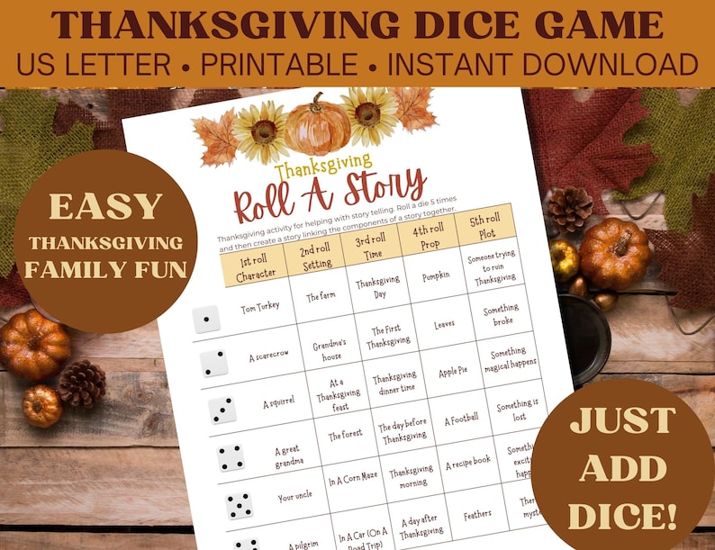 Printable Thanksgiving Roll A Story Dice Game Thanksgiving - Etsy