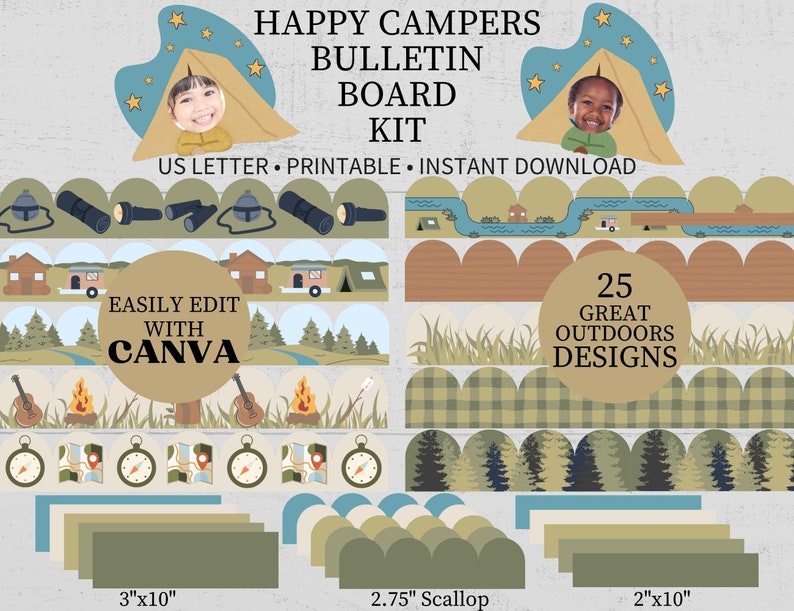Classroom Bulletin Board Border Kit, Printable Boho Camping Classroom ...