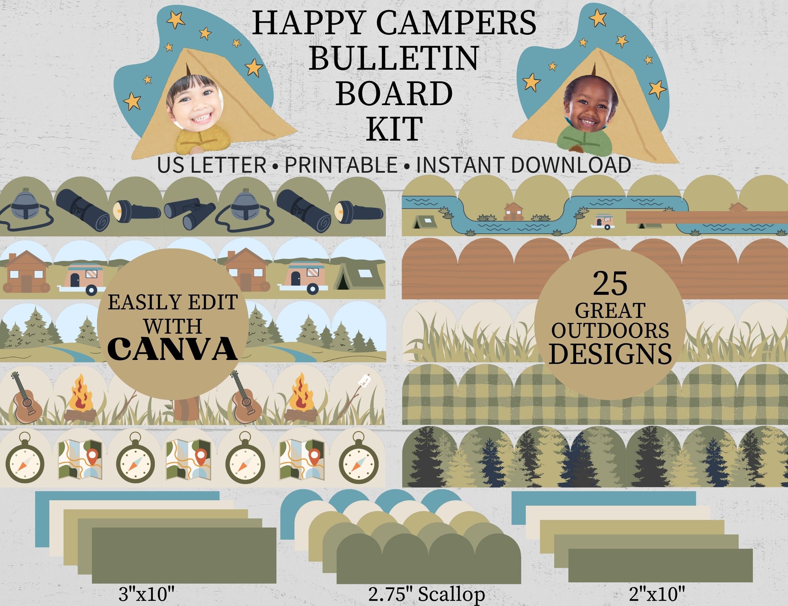 Classroom Bulletin Board Border Kit, Printable Boho Camping Classroom ...