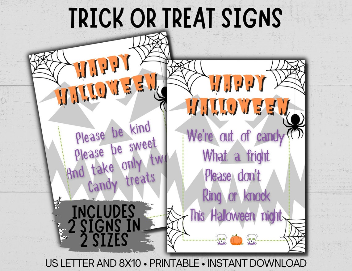 Printable Bundle of 2 Trick or Treat Signs, Happy Halloween Sign ...