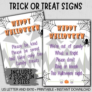 Printable Bundle of 2 Trick or Treat Signs, Happy Halloween Sign ...