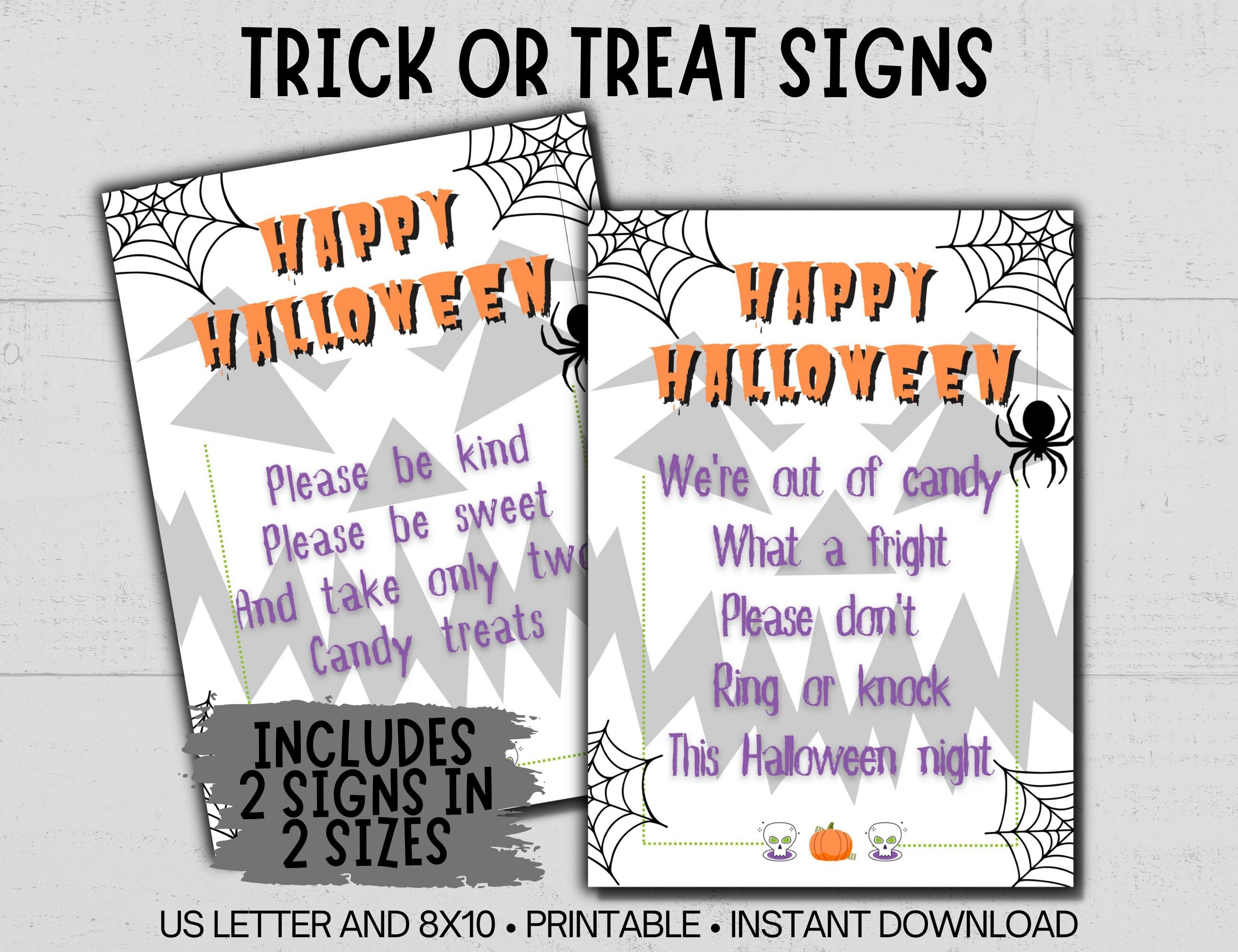 Printable Bundle of 2 Trick or Treat Signs, Happy Halloween Sign ...