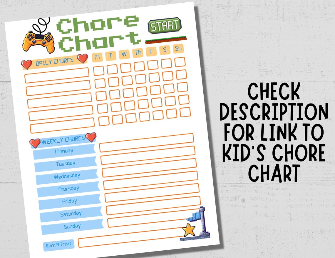 Gamer Reward Chart for Kids, Printable Responsibility and Routine Chart ...
