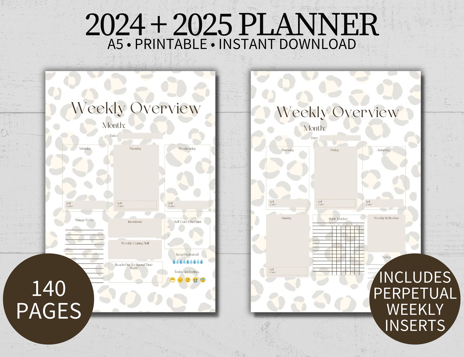 Printable Leopard Print A5 Planner, Instant Download Monthly Calendar ...