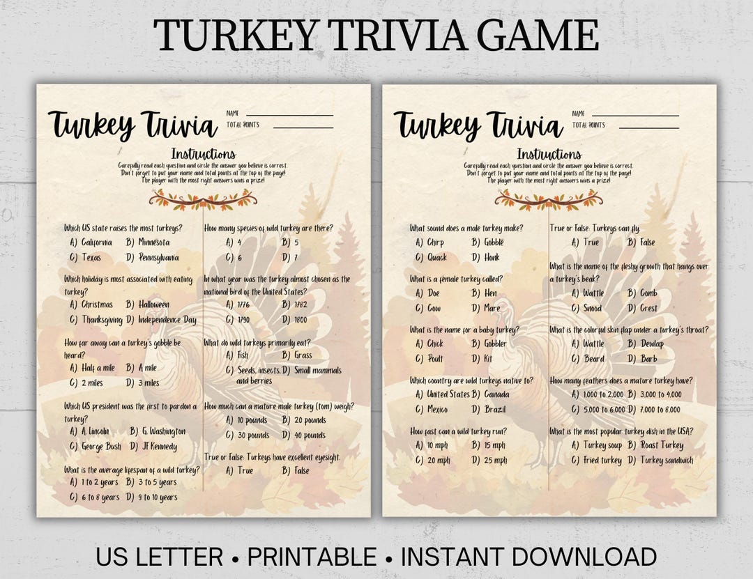 Turkey Trivia, Thanksgiving Trivia Game for Family, Friends, Kids, and ...